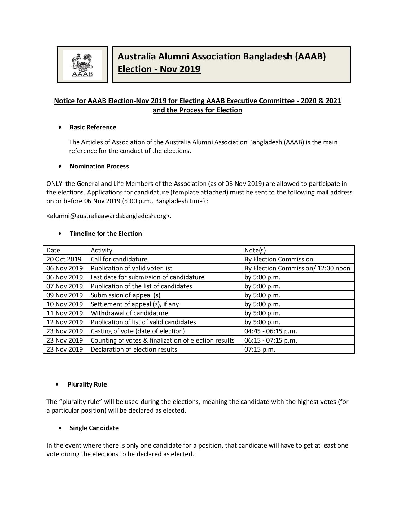 Notice and Process for Election (Click here)